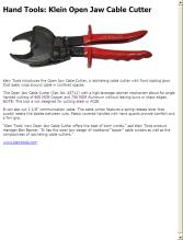 Hand Tools: Klein Open Jaw Cable Cutter - Contractor Supply Magazine