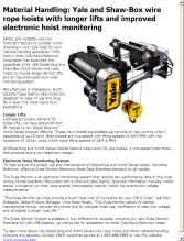 Material Handling: Yale and Shaw-Box wire rope hoists with longer lifts ...