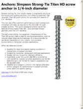Anchors: Simpson Strong-Tie Titen HD screw anchor in 1/4-inch diameter ...