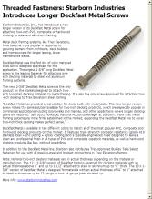 Threaded Fasteners: Starborn Industries Introduces Longer Deckfast ...
