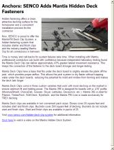 Anchors: SENCO Adds Mantis Hidden Deck Fasteners - Contractor Supply ...