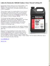 Lubes & Chemicals: RIDGID Endura-Clear Thread Cutting Oil - Contractor ...